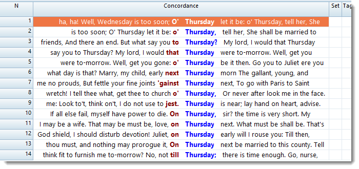 concordancing selected key words